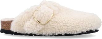 Birkenstock Slipper & Pantoletten - Boston Big Buckle Teddy - Gr. 37 (EU) - in Beige - f&uuml;r Damen