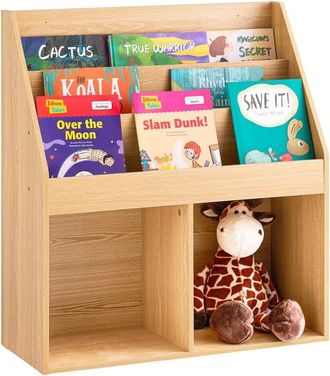 SoBuy Sobuy - Kinderregal mit 3 Ablagef&auml;chern und 2 offenen F&auml;chern Zeitungsst&auml;nder Aufbewahrungsregal B&uuml;cherregal f&uuml;r Kinder Natur bht ca. 73x80x30cm