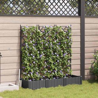 vidaXL Vidaxl - Bac &agrave; fleurs avec Treillis 3 pcs Noir 120 x 40 x 125.5 cm pp