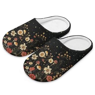 Coloranimal Pantoufles de spa pour femme - Pour chambre dh&ocirc;tes, maison - Bout ferm&eacute; - R&eacute;utilisable - Sandales dh&ocirc;tel, Marguerite champignon vintage, 38.5/39.5 EU