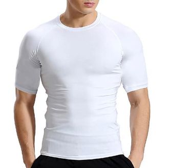 Generic Chemises à manches courtes pour homme - Décontracté - Col rond - Respirant - Séchage rapide - Pour la course à pied, lentraînement, le fitness, blanc,