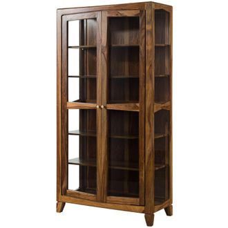 Massivmoebel24 Vitrine Sheesham 100x45x195 braun lackiert ANCONA 116