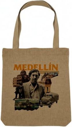 Fabulous Sac Shopping Tote Bag Aspect Lin - Medellin Collage Colombie Escobar Voyage Carte Postale - Sac de Courses Toile Epaisse 360g Beige Naturel Cabas Port