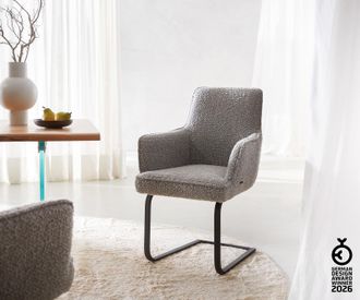 DELIFE Freischwinger Heira-Flex mit Armlehnen Boucl&eacute; Silbergrau Freischwinger flach Schwarz Taschenfederkern, Esszimmerst&uuml;hle