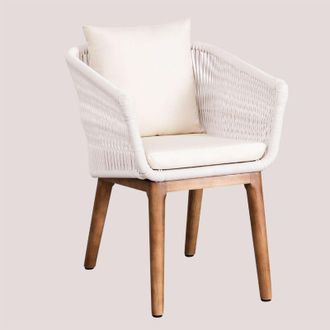 Sklum Sklum - Pack de 4 chaises de salle &agrave; manger en bois dacacia et corde tress&eacute;e Barker Blanc Gardenia