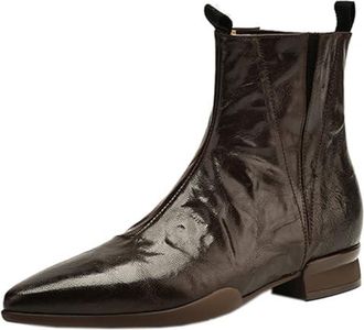 Smilice Bottines &eacute;l&eacute;gantes en peau dagneau pour femme avec bout pointu et talon bas, Doublure chaude marron, 39 EU