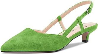 Castamere Femmes Kitten Bas Talon Heel Pointu Bout Escarpins Slingback Classique Dress Bureau Sandales Slip-on 3.5 CM Heels Emeraude Vert Suède 39 EU