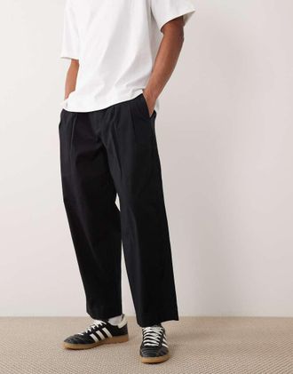 Abercrombie & Fitch Pantalon baggy pliss&eacute; en popeline - Noir