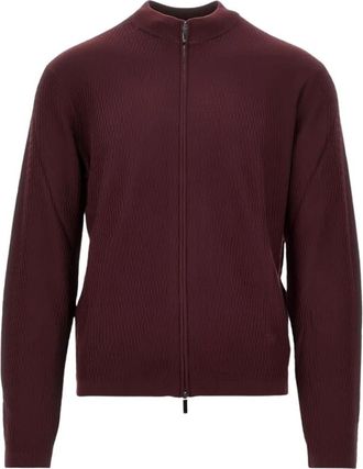 Emporio Armani Rippstrick-Rei&szlig;verschluss-Strickjacke - - Knitwear - Herren - Rot - 2XL
