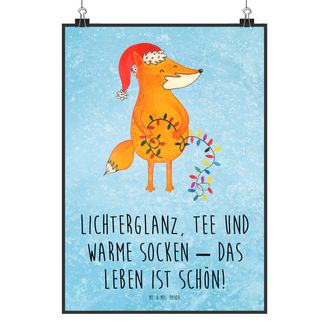 Mr. & Mrs. Panda Bild Fuchs Weihnachten DIN A4 - Geschenk, f&uuml;r Wand, wanddeko, Nikolaus, Winter, Weihnachtszeit, Wandposter, Poster, Kunstdruck, Weihnachtsmann