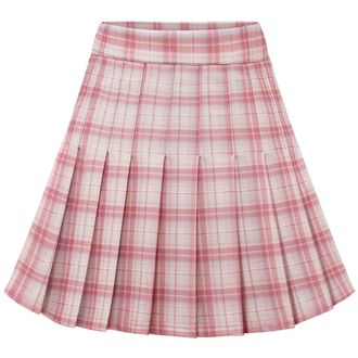 Dressystar Damen Kariert Faltenrock Schulm&auml;dchen Basic Karo Tartan Mini Gefaltet Rock Rosa Wei&szlig; Plaid XXL