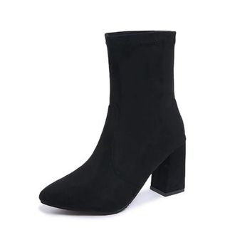 Generic Bottines Chelsea avec talon &eacute;pais et bout pointu pour femme, bottes Chelsea en faux daim, antid&eacute;rapantes, vintage, bottines courtes pour soir&eacute;e, Noir,