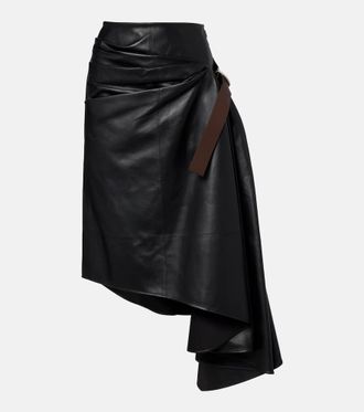Loewe Jupe midi asym&eacute;trique en cuir
