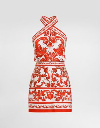 Dolce & Gabbana Kleid Aus Popeline Mit Majolika-print - Frau Kleider Mehrfarbig 40