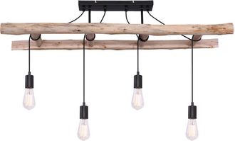 ETC Shop Lampe suspension lampe en bois lampe suspension vintage salle à manger, échelle en bois 4 flammes, brun naturel noir, 4x douilles E27, HxLxP