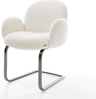 DELIFE Freischwinger Nube-Flex mit Armlehnen Boucl&eacute; Soft Beige Freischwinger flach Graphit Taschenfederkern, Esszimmerst&uuml;hle