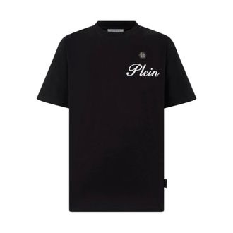 Philipp Plein Homme, Tops, Noir, Taille: S T-shirt &agrave; Col Rond Signature Gaufr&eacute;e