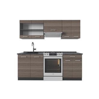 Vicco K&uuml;chenzeile R-Line, K&uuml;chenblock, Edelgrau/Anthrazit, 200 cm, AP Anthrazit