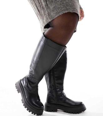 Asos Curve - Corey - Bottes hauteur genou &agrave; semelle chunky - Noir