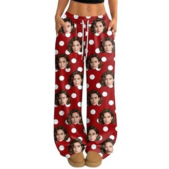 Generic Pantalon personnalis&eacute; avec photo de visage pour femme, pantalon de jogging personnalis&eacute; avec cordon de serrage &agrave; taille &eacute;lastique, bordeaux, M