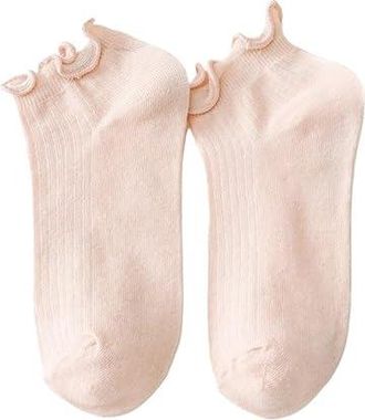 Generico 5 paires de chaussettes &agrave; volants, chaussettes &agrave; coupe basse douce couleur unie pour femme, 5 pairs-skin, Taille Unique