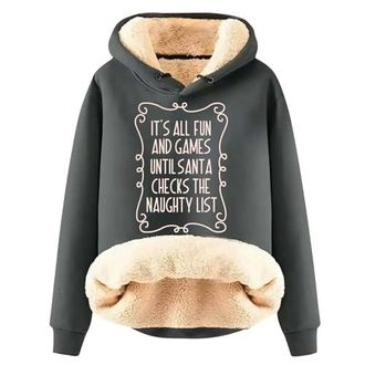 Generic 2026 Printemps Mode No&euml;l Lettre Imprim&eacute;e Femmes Automne Et Hiver Velours &Eacute;pais Chaud Cardigan Sweat &agrave; Capuche, gris fonc&eacute;, XXL