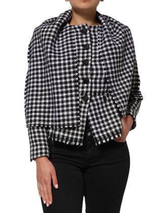 Dolce & Gabbana Womens Multicolor Wool Monochrome Patterned Jacket Black And White Virgin Nylon Clothing