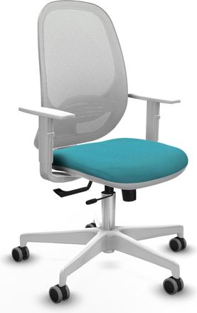 Piqueras y Crespo Hoher Schreibtischstuhl mit wei&szlig;en Armlehnen, h&ouml;henverstellbare Lendenwirbelst&uuml;tze, ausgestattet mit Syncro/Translack und Schneideschaum, Wei&szlig;/T&uuml;rkis