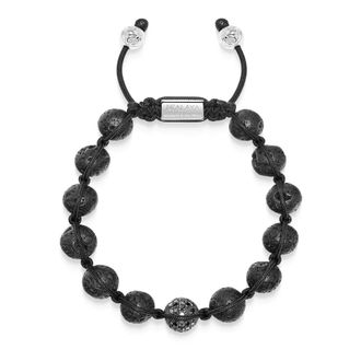 Nialaya Homme, Accessoires, Gris, Taille: XL Mens Black Diamond Beaded Bracelet with Lava Stone and Sterling Silver