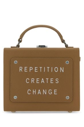 Meli Melo Text-Embroidered Leather Top Handle Bag - Beige