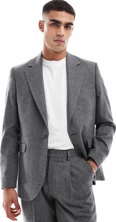 Asos Flanell-Anzugjacke aus Wollmix in meliertem Anthrazit mit normalem Schnitt-Grau