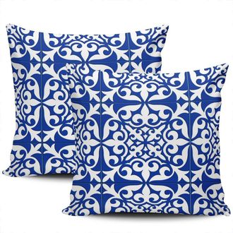 Generic Pillowcase Marokkanische Fliese Kobaltblau Und Kissenhülle Personalisiert Zierkissenhülle Weich Kissen Bezug Für Outdoor Garten Frauen 45X45Cm