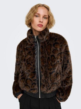Only Fellimitatjacke ONLRIKKE FAUX FUR JACKET CC OTW Kunstfaser, Fellimitat, Allover Animal-print