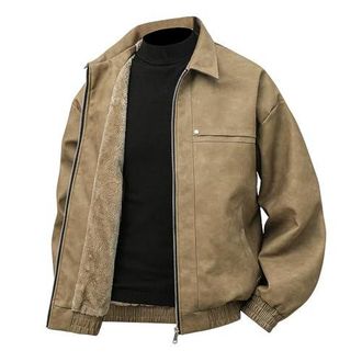 Generic NYSBH Veste r&eacute;tro en cuir &agrave; revers chaud pour homme Veste dhiver en velours et velours, marron, XXL