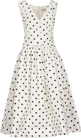 Self Portrait Femme, Robes, Beige, Taille: 34 FR Robe Midi en Coton &agrave; Pois