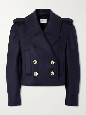 Givenchy Doppelreihige Verkürzte Jacke Aus Twill Aus Melton-wolle - Blau