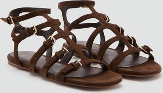 Mango Sandales &agrave; lani&egrave;res cuir chocolat - Femme - 35 - MANGO