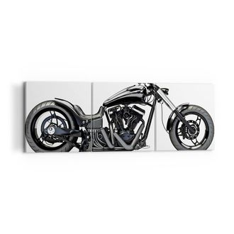 Arttor Bilder auf Leinwand 120x40cm Leinwandbild Freiheit Motorrad Geschwindigkeit Stahl Gro&szlig; Wanddeko Bild Schlafzimmer Set 3 teilige Wandbilder Dekoration 