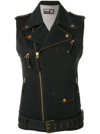 Jean Paul Gaultier denim effect biker gilet - Bleu