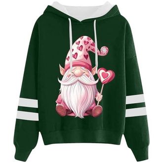 Generic 2026 Saint Valentin Femmes Automne Et Hiver Casual Saint-Valentin Vieil Homme Assis Sur Le Sol Imprim&eacute; Cordon Sweat &agrave; Capuche, vert fonc&eacute;, XXL