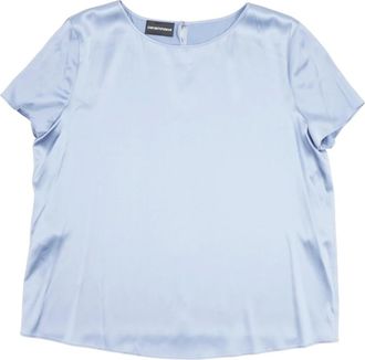 Emporio Armani Femme, Blouses et Chemises, Bleu, Taille: 46 FR Blouse &agrave; manches courtes en satin de soie