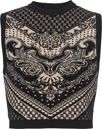 Balmain Femme, Tops, Noir, Taille: 34 FR D&eacute;bardeur en maille &agrave; monogramme et paisley