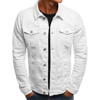 Generic Veste en jean slim fit style camionneur, d&eacute;contract&eacute;e, classique, tendance, pour homme, blanche, taille M