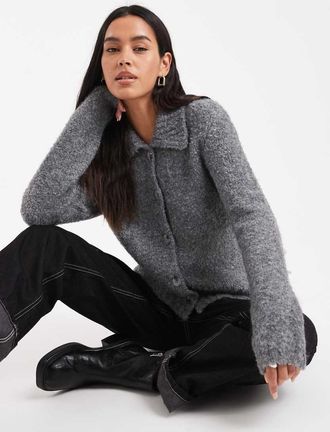 4th & Reckless Gilet boutonné en laine mélangée avec col côtelé - Gris anthracite