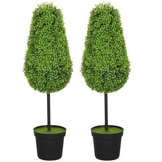 HOMCOM 2er Set K&uuml;nstliche Buchsbaum 90cm Kunstpflanze in Tr&auml;nenform, Plastik K&uuml;nstliche Pflanzen im Topf, Kunstbaum Fake Plant wie echt mit UV Schutz f&uuml;r Woh