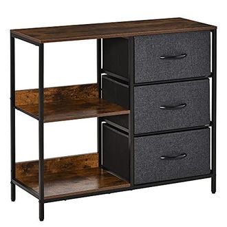 HOMCOM Kommode Aufbewahrungsschrank mit 3 Stoff-Schubladen, 2 offenen Regal, Kommodenschrank mit Metallrahmen f&uuml;r Schlafzimmer, Wohnzimmer Braun