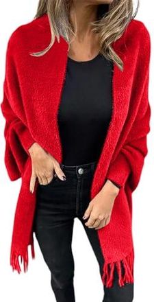 Generic Printemps 2026 Femmes Manches Longues Casual Tassel Ch&acirc;le Manteau Automne Hiver Tricot&eacute; Frange Chaud, Rouge, 4XL
