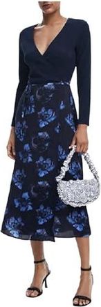 Desigual Robe tissée à Manches Longues pour Femme, Bleu, Taille