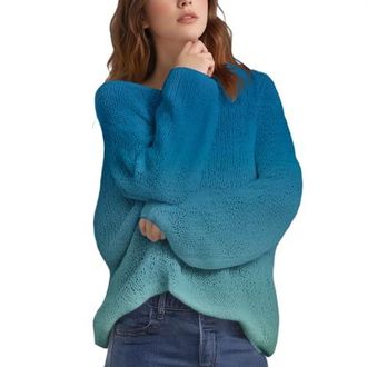 Generic Pull pour femme - Imprim&eacute; d&eacute;grad&eacute; - Manches longues - Pull d&eacute;contract&eacute; doux et confortable - L&eacute;ger et respirant - &Agrave; porter au quotidien pour lautomne,