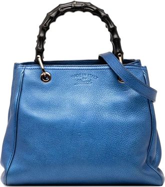 Gucci petit sac à bandoulière Bamboo Shopper en cuir de veau (2016-2025) - Bleu